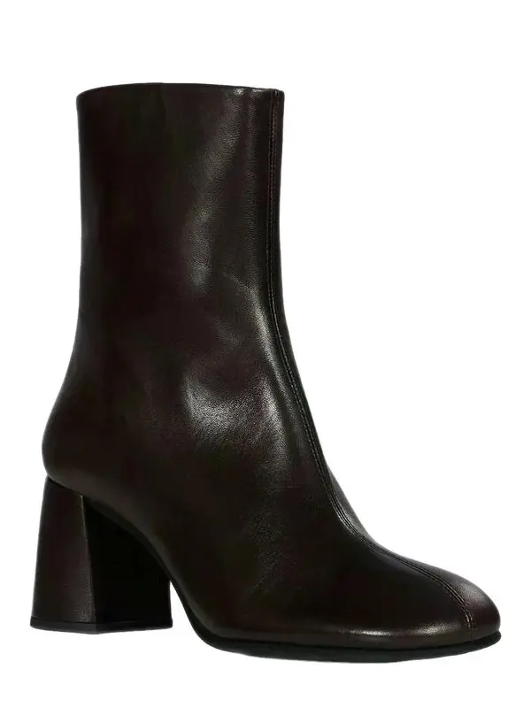 POEVE Leather Square-toe Block-heel Boots - Brown