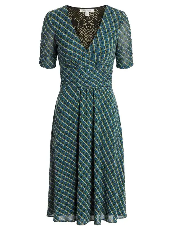 Diane Von Furstenberg Koren Geometric-print Ruched Midi Dress - Blue