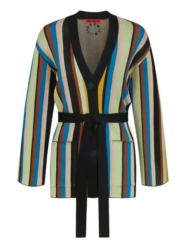 SIMONMILLER Max Belted Striped Cardigan - Black