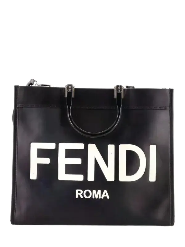 Fendi Sunshine Shopper Leather Medium Tote Bag - Black