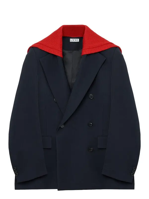 Loewe Wool Knitted-overlay Blazer - Navy