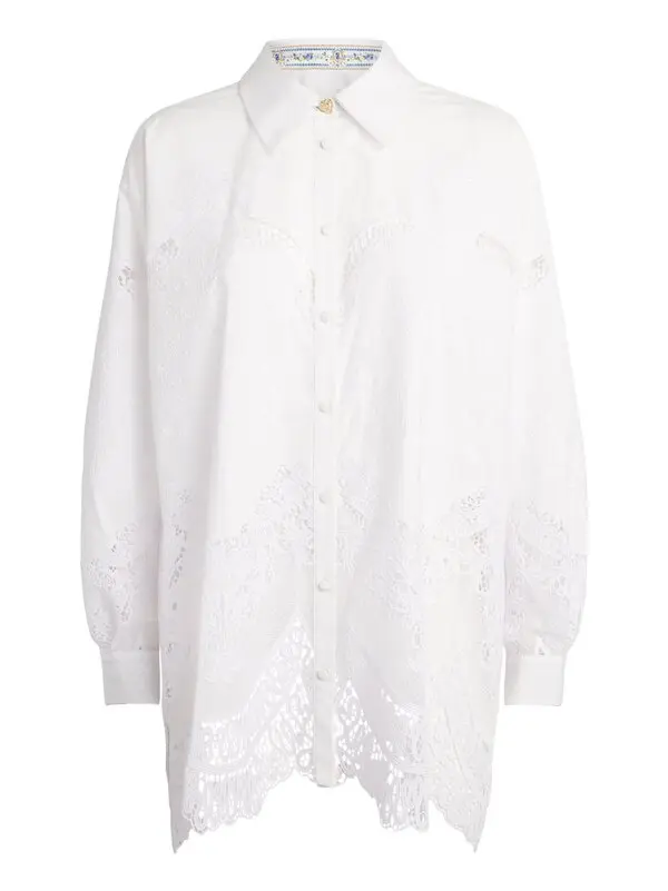 Camilla Cotton Broderie Anglaise Shirt - Blue