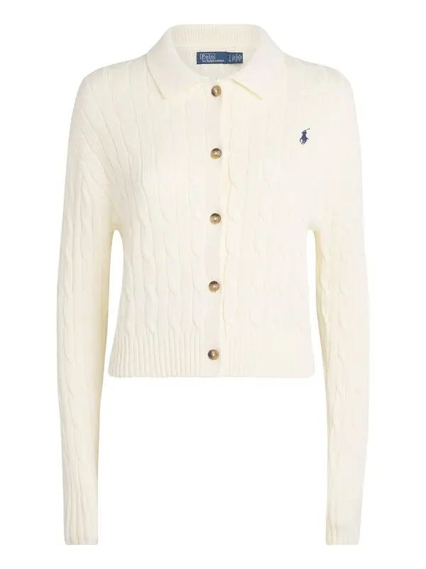 Polo Ralph Lauren Cotton Cable-knit Polo Cardigan - Neutral