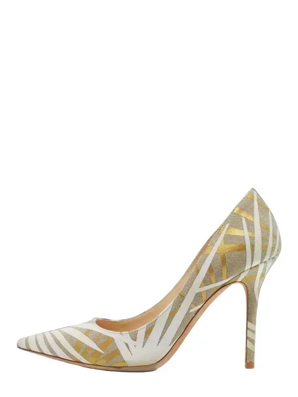 JIMMY CHOO Geometric-print Canvas Abel Pointed-toe Pumps - Neutrals