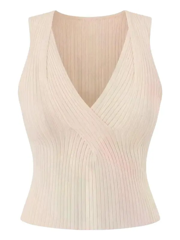 Patrizia Pepe Ribbed-knit Wrap Top - Neutrals