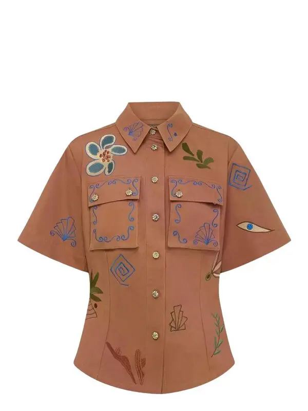 ALEMAIS Embroidered Fitted Shirt - Brown