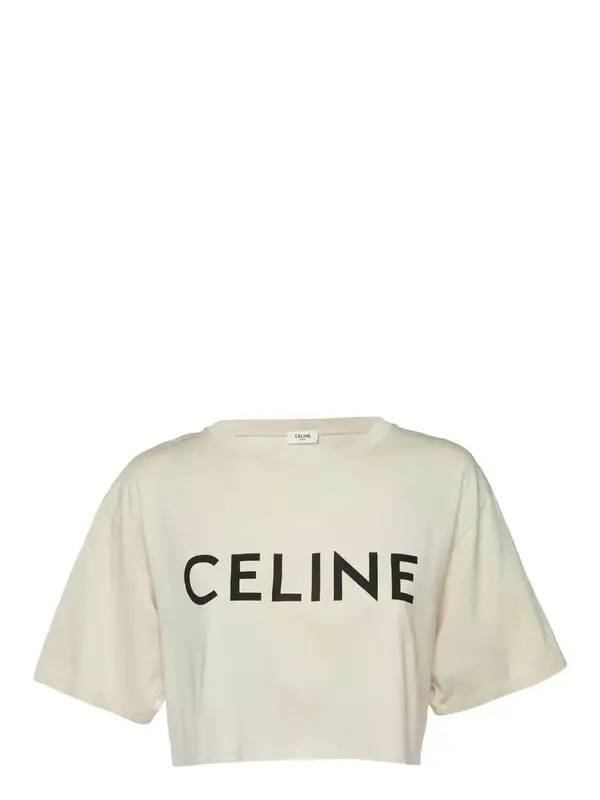 Celine Logo-print Cropped T-shirt - Neutrals