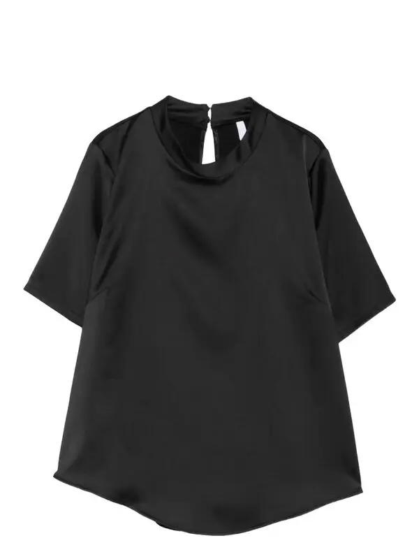 Imperial Satin-finish Short-sleeve Blouse - Black