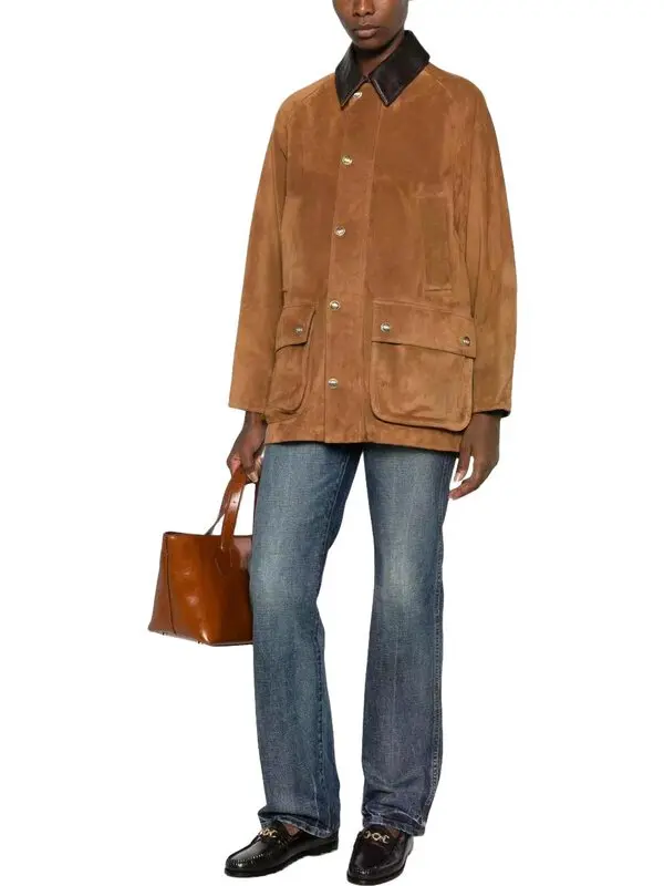 NILI LOTAN Contrast-collar Suede Jacket - Brown