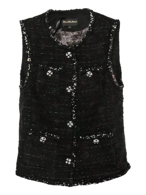 MINIME Tweed-effect Button-up Gilet - Black