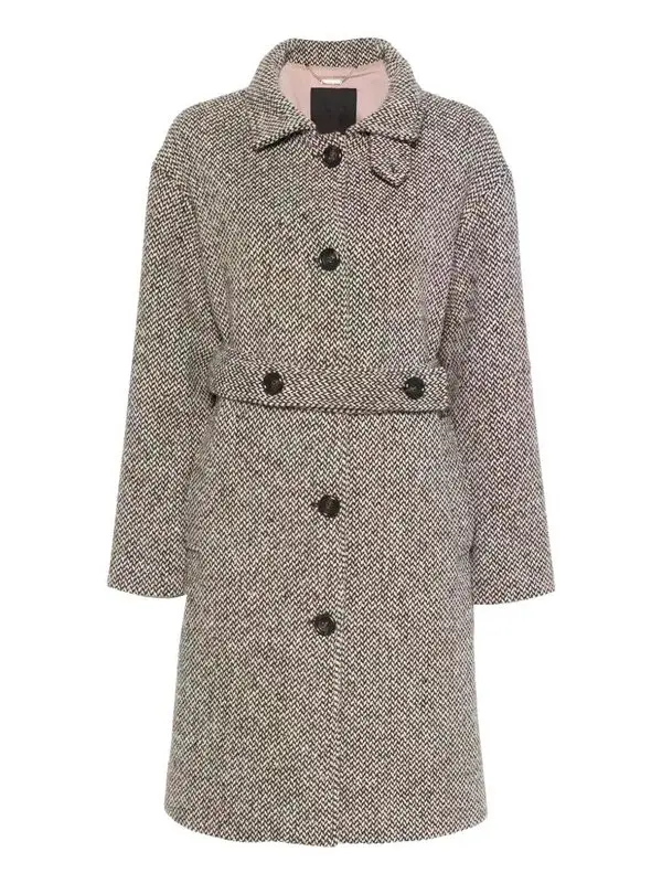 Liu Jo Herringbone Pattern Belted Coat - Brown