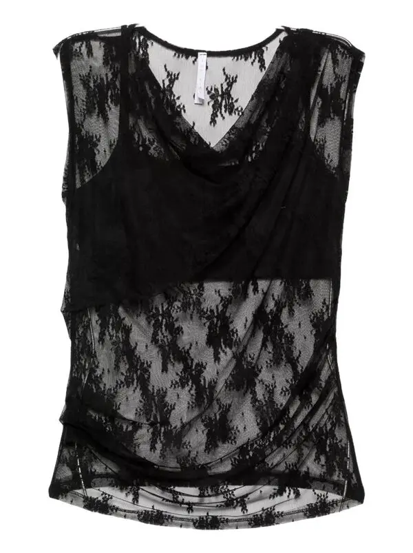 Imperial Draped Lace Blouse - Black