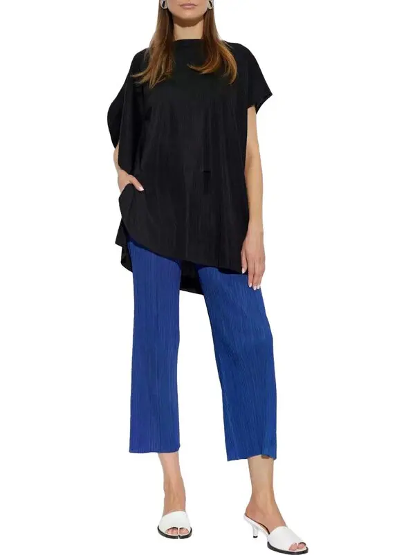 Issey Miyake Pleated Ruffled Asymmetric Top - Black