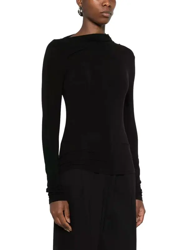Imperial Draped Long-sleeve Top - Black