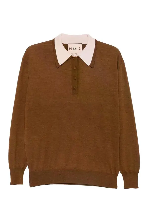 Plan C Double-collar Polo Sweater - Brown
