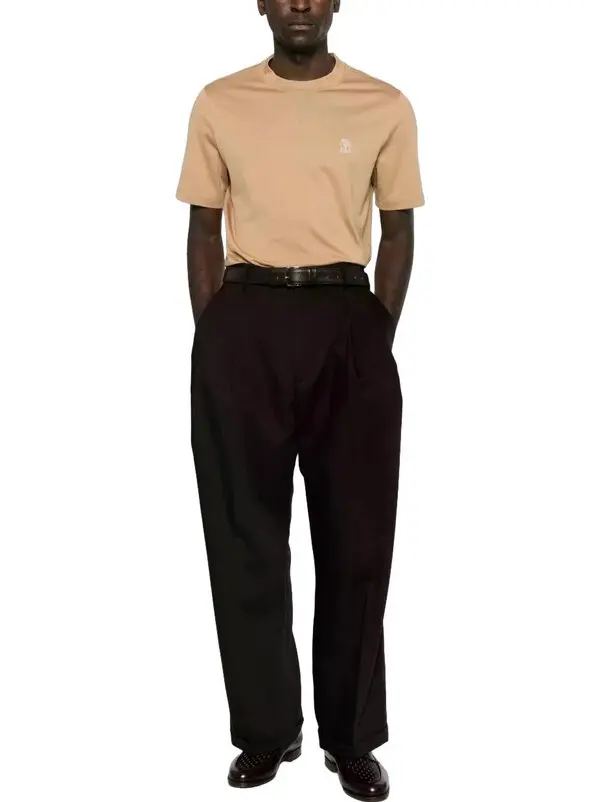 Brunello Cucinelli Embroidered-logo T-shirt - Neutrals