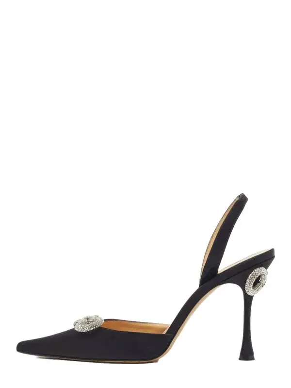 Mach & Mach Satin Crystal Double Bow Slingback Pumps - Black