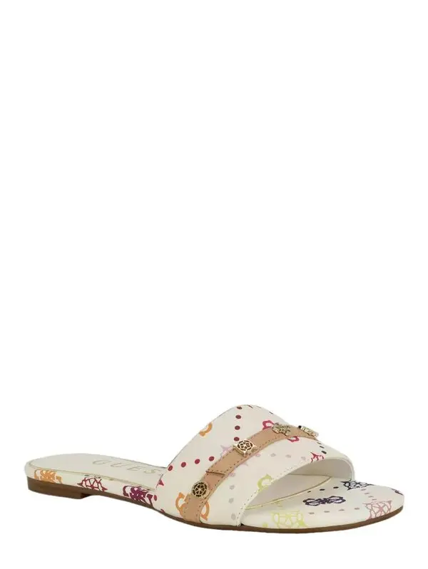 Guess Tasam Logo Slide Flat Sandals - White