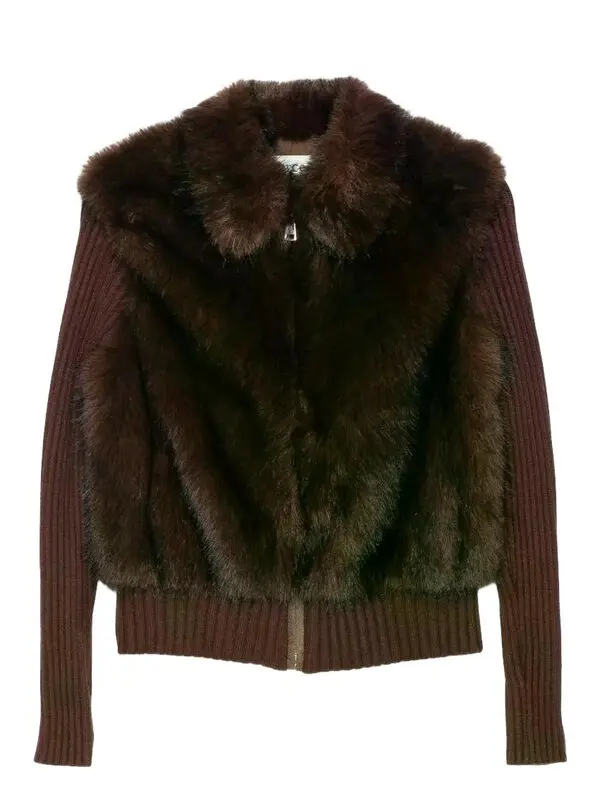Source Unknown Faux-fur Ribbed-knit Cardigan - Brown