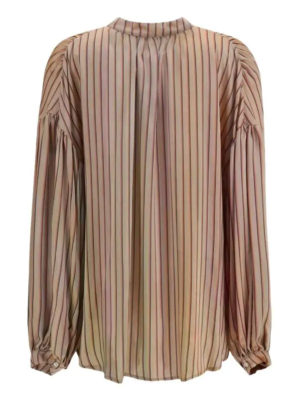 KRISTINA TI Vertical-stripe Gathered-sleeve Shirt - Neutrals