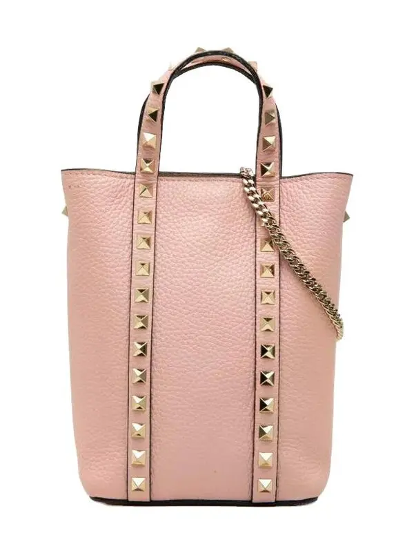 Valentino Garavani Pebbled Calfskin Rockstud Chain Tote Satchel - Pink