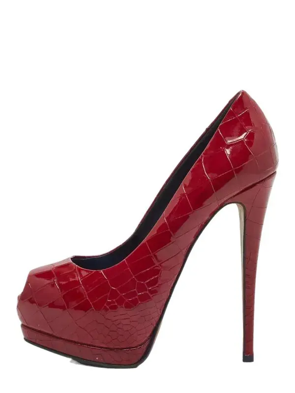 GIUSEPPE ZANOTTI Croc-embossed Peep-toe Pumps - Red