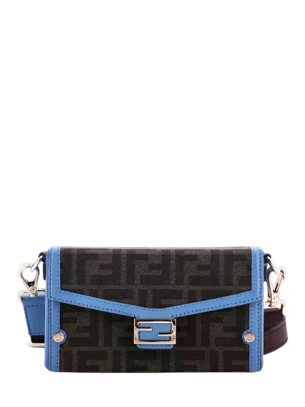 Fendi Baguette Soft Trunk Phone Pouch Zucca Canvas And Leather Crossbody Bag - Blue