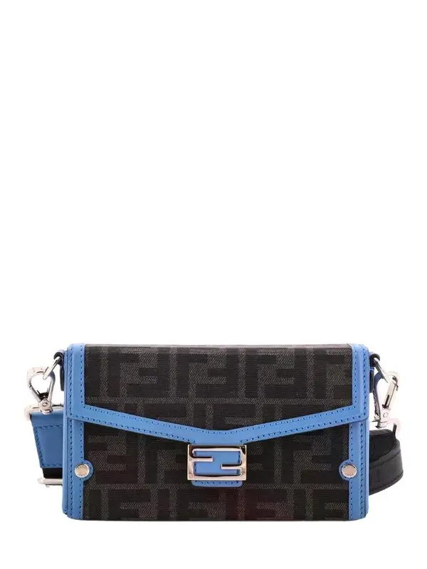 Fendi Baguette Soft Trunk Phone Pouch Zucca Canvas And Leather Crossbody Bag - Blue