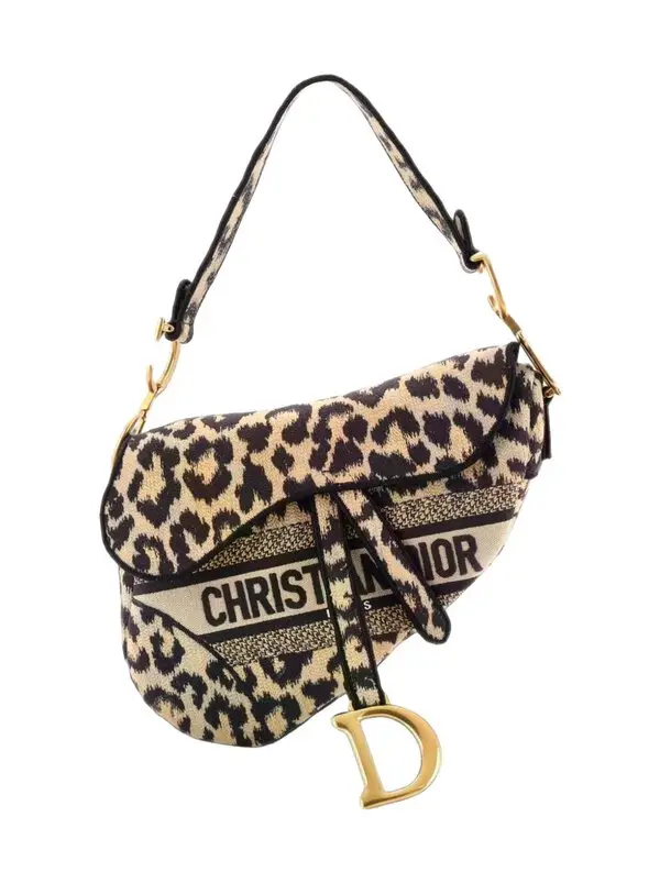 Dior Mizza Embroidered Canvas Saddle Handbag - Brown