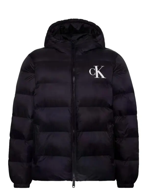 Calvin Klein Print Hooded Padded Jacket - Blue