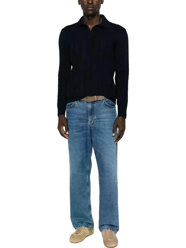 GRAN SASSO Ribbed-knit Polo-collar Sweater - Blue