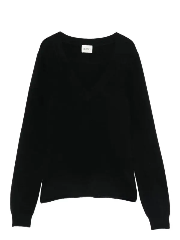 Closed V-neck Pullover Sweater - Black