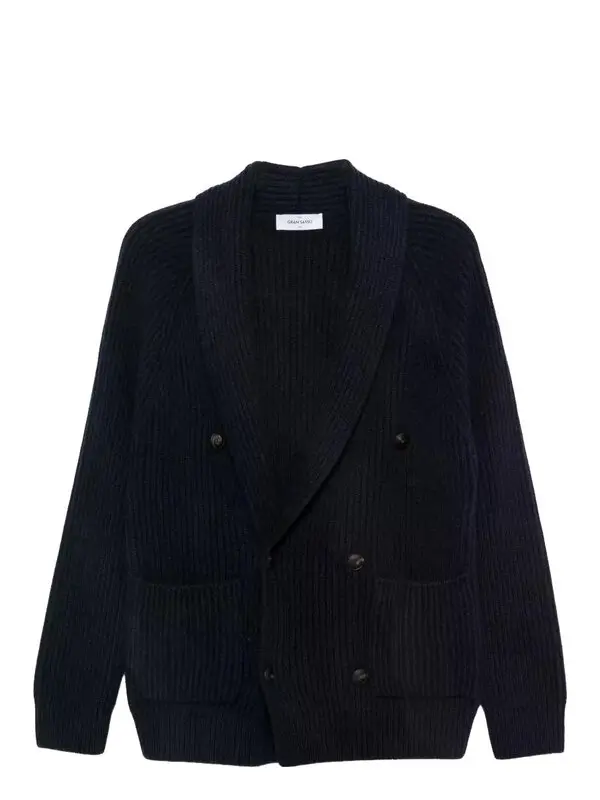GRAN SASSO Double-breasted Ribbed-knit Cardigan - Blue