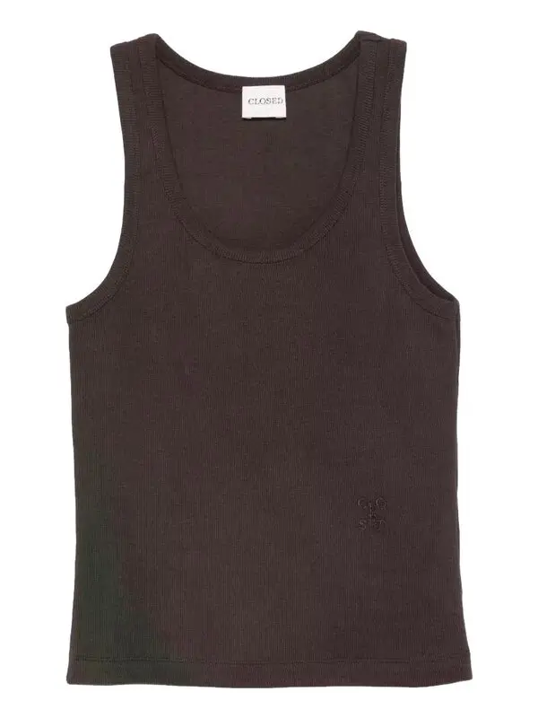 Closed Ribbed-knit Tank Top - Brown