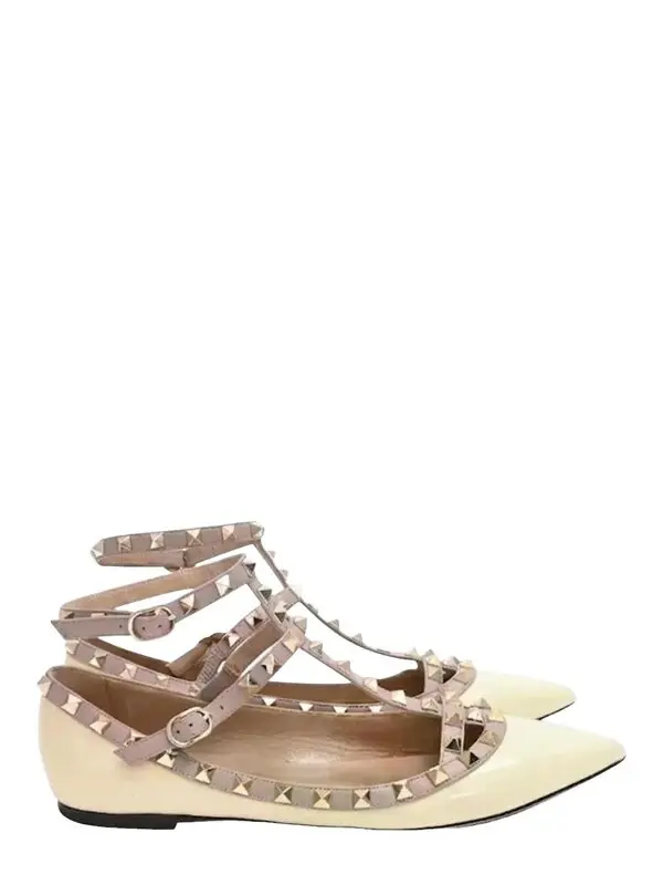 Valentino Garavani Rockstud Caged Patent Leather Ballet Flats - Neutrals
