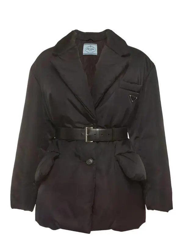 Prada Re-nylon Belted Puffer Jacket - Black