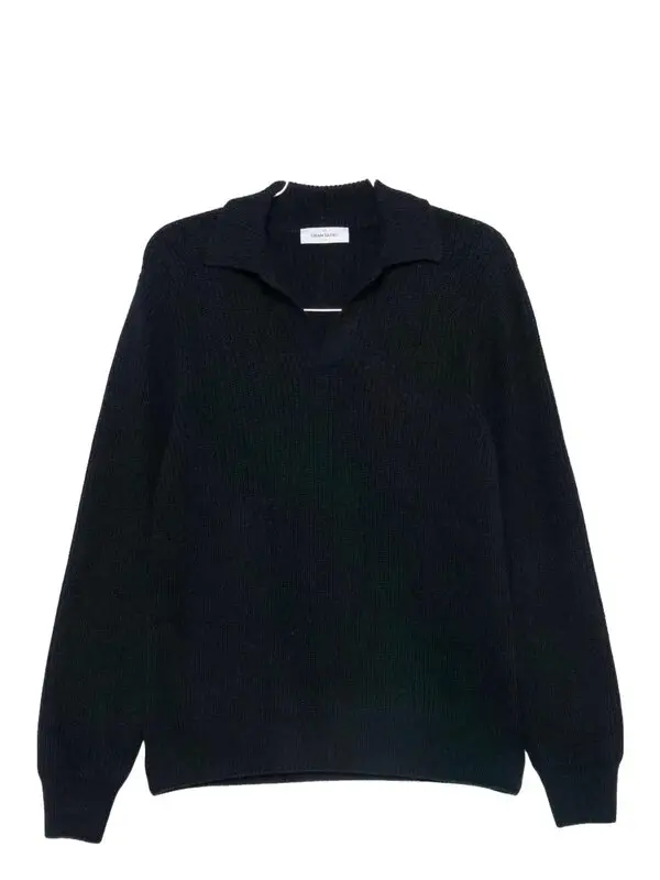 GRAN SASSO Ribbed-knit Polo-collar Sweater - Blue