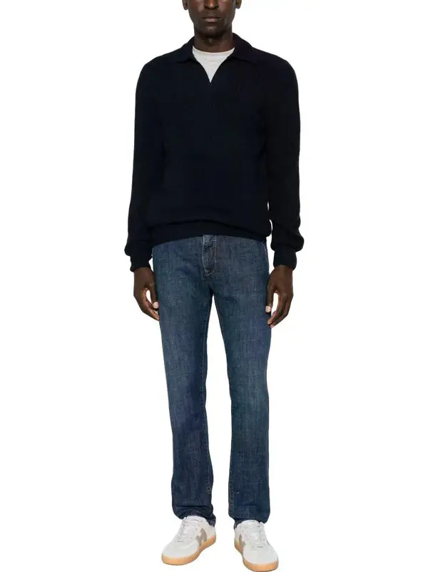 GRAN SASSO Ribbed-knit Polo-collar Sweater - Blue