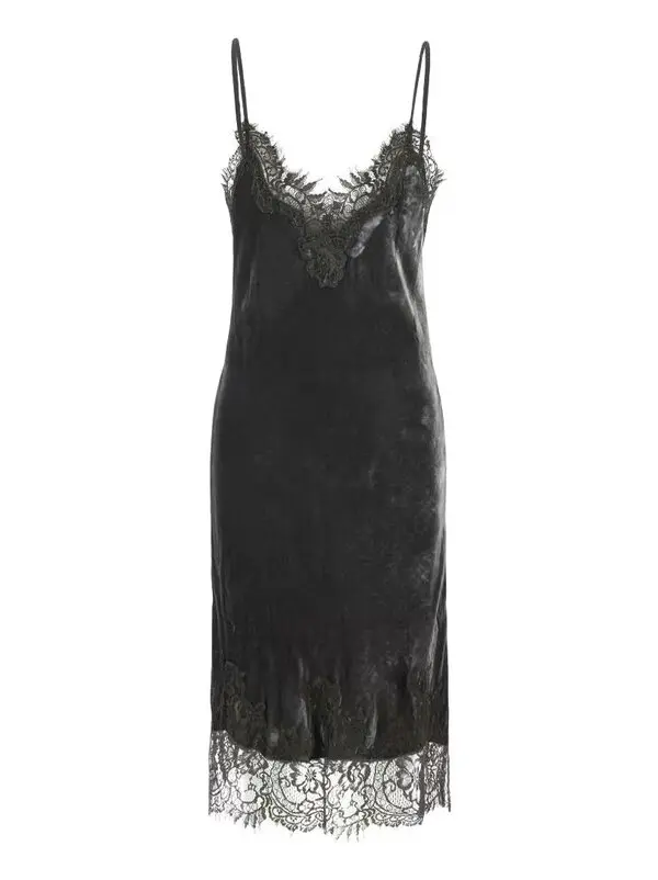 Gold Hawk Lace-trim Midi Dress - Grey