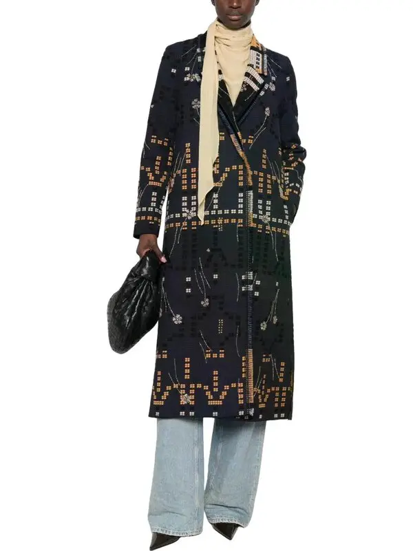 FORTE_FORTE Embroidered Jacquard Coat - Blue