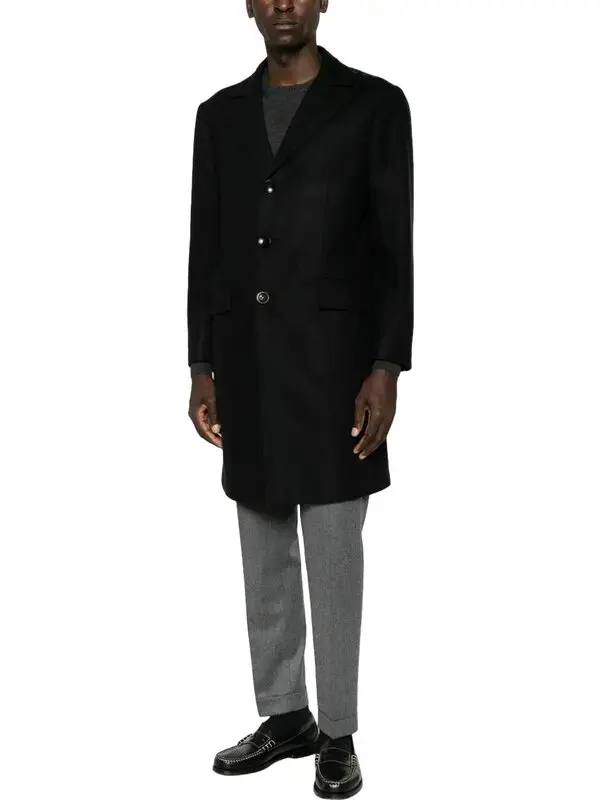Kiton Single-breasted Cashmere Coat - Black