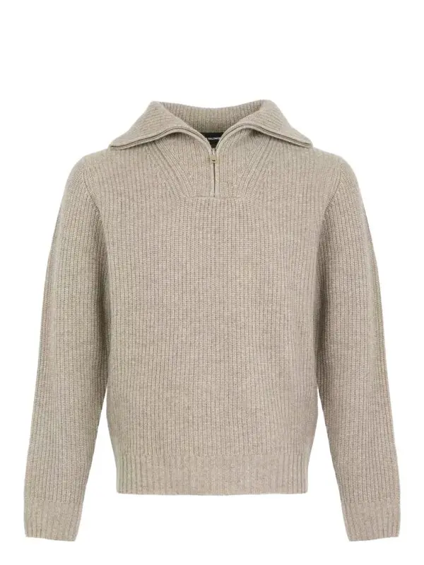 YVES SALOMON Ribbed-knit Zip-front Sweater - Neutrals