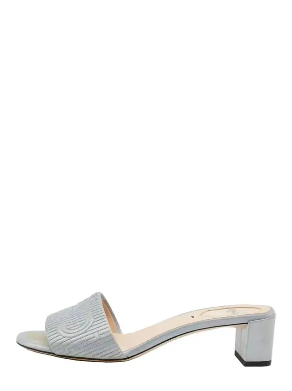 Fendi Ff Logo-embroidered Block-heel Sandals - Grey