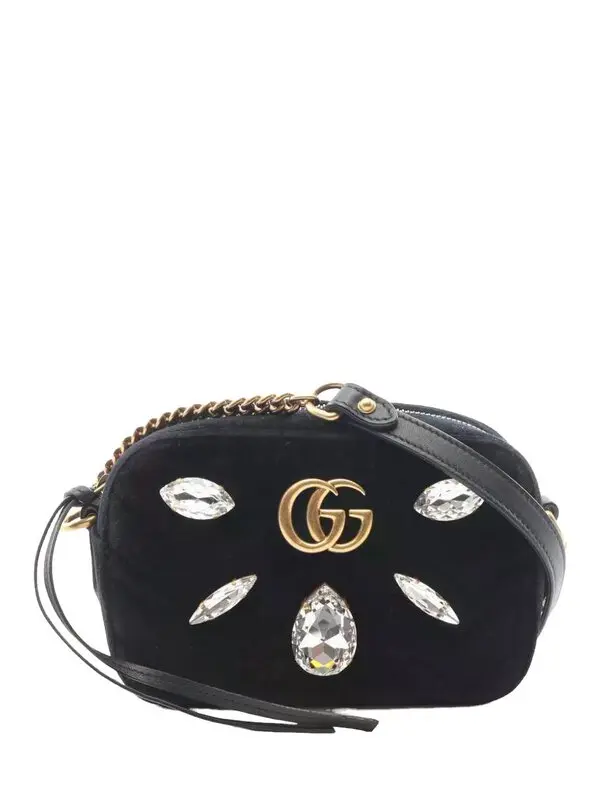 Gucci Gg Marmont Crystal Embellished Matelassé Velvet Crossbody Bag - Black