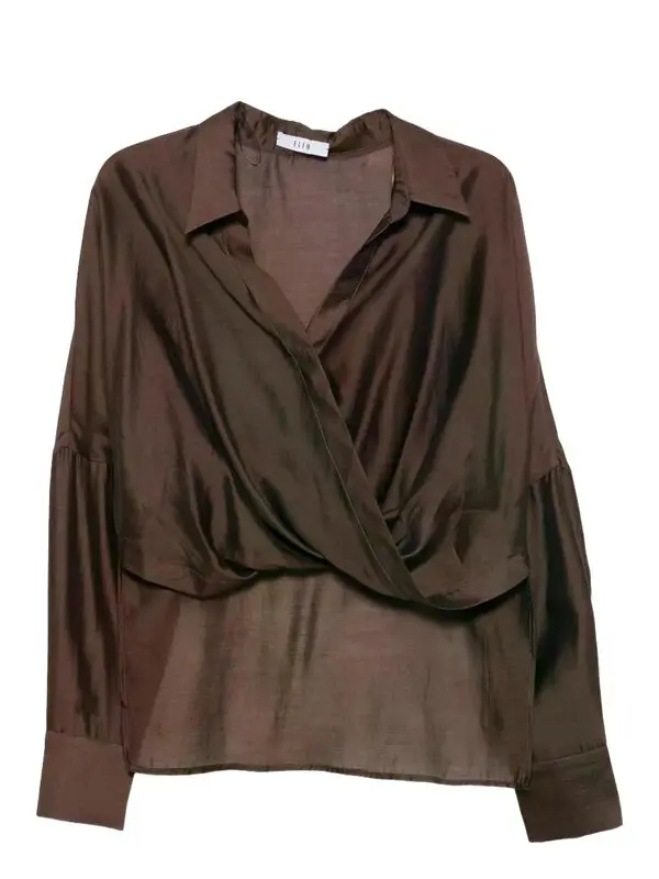 ELEH Wrap-front Long-sleeved Shirt - Brown
