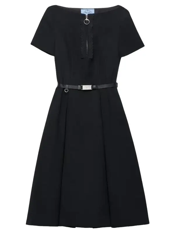 Prada Embroidered Natté-fabric Dress - Black
