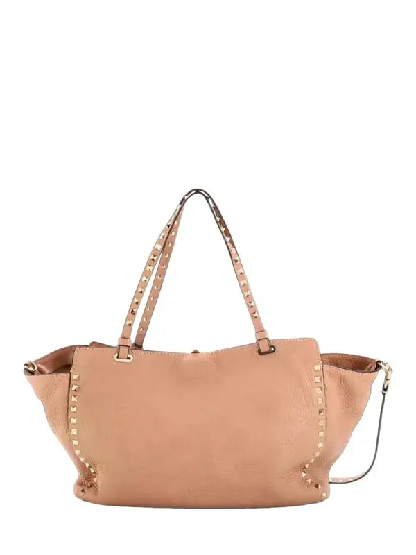 Valentino Garavani Rockstud Pebbled Leather Medium Tote Bag - Neutrals