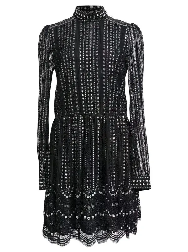 Michael Kors Embellished Lace Mini Dress - Black