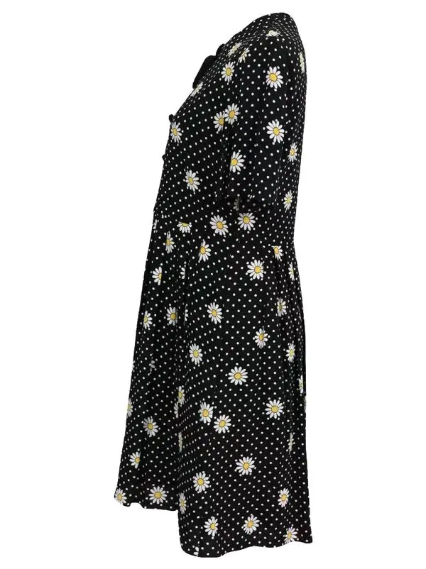 Saint Laurent Daisy-print Rhinestone-button Mini Dress - Black