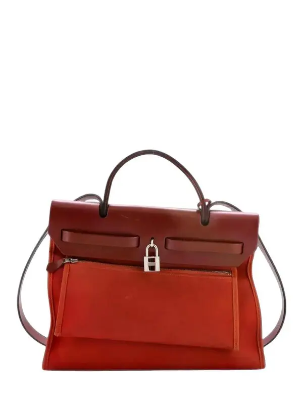 Hermès Herbag Zip Leather And Toile 31 Shoulder Bag - Red